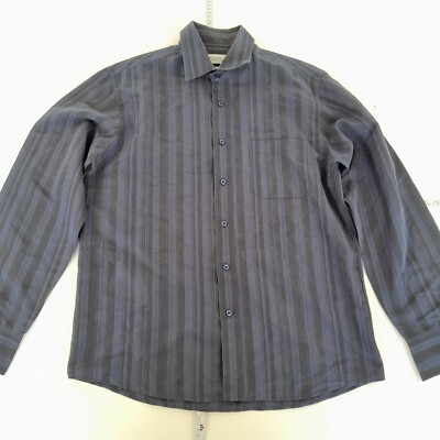 Skopes Shirt Medium Blue Mens Long Sleeve Button Striped Soft Touch ...