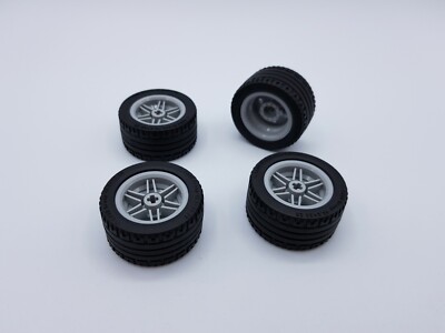 LEGO LOT 4 X PNEU 43.2 X 22 REF 44309 + 4 X JANTE L.BLUISH GRAY REF ...
