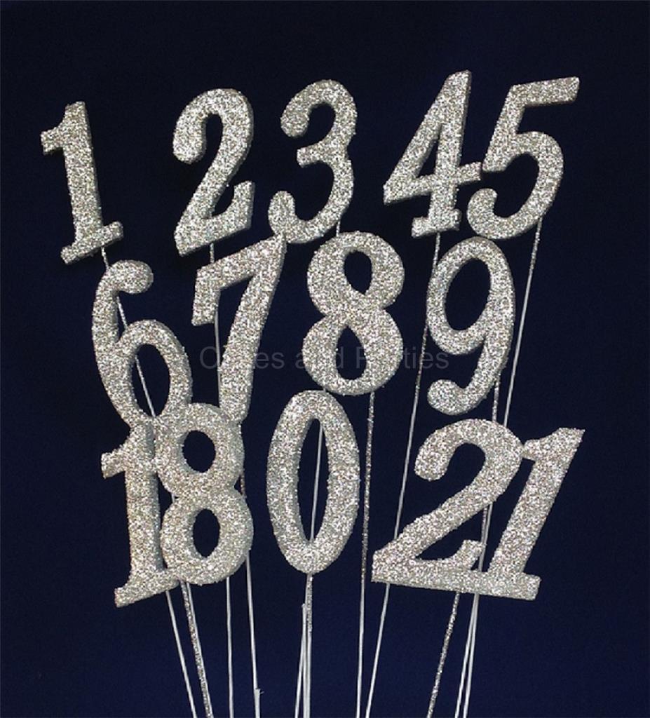 SILVER GLITTER NUMBERS ON WIRE - CAKE DECORATION, FLORISTRY - NEW | eBay UK