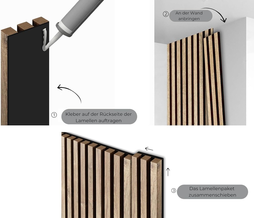 3D Akustikpaneele Filz Wandpaneele Holzpaneele Lamellenwand 240x53 ...