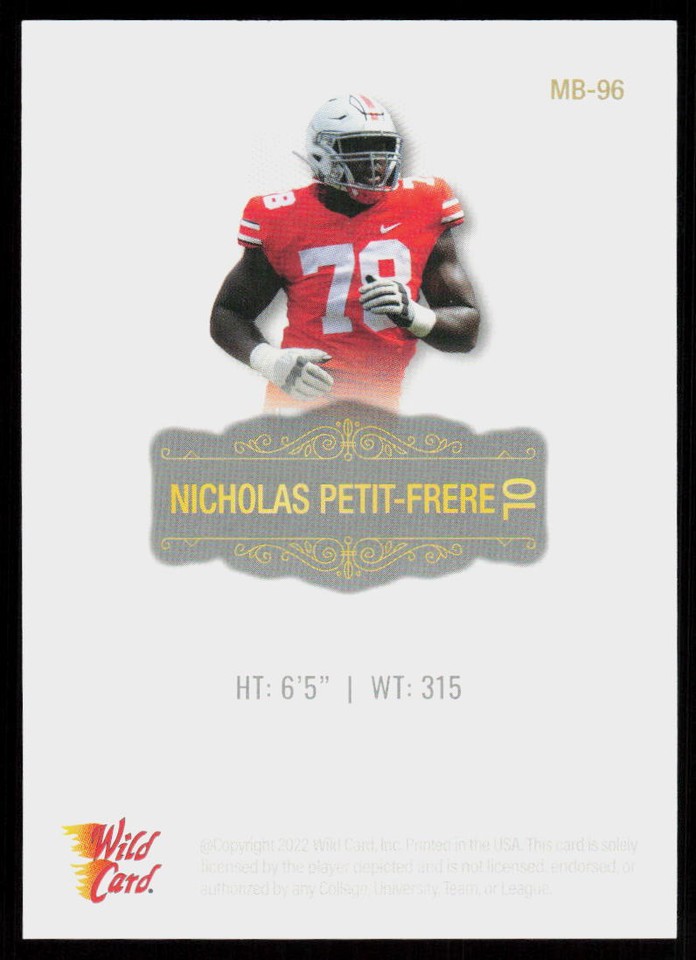 2022 Wild Card Matte Nicholas Petit-Frere #MB-96 FOOTBALL Ohio State ...