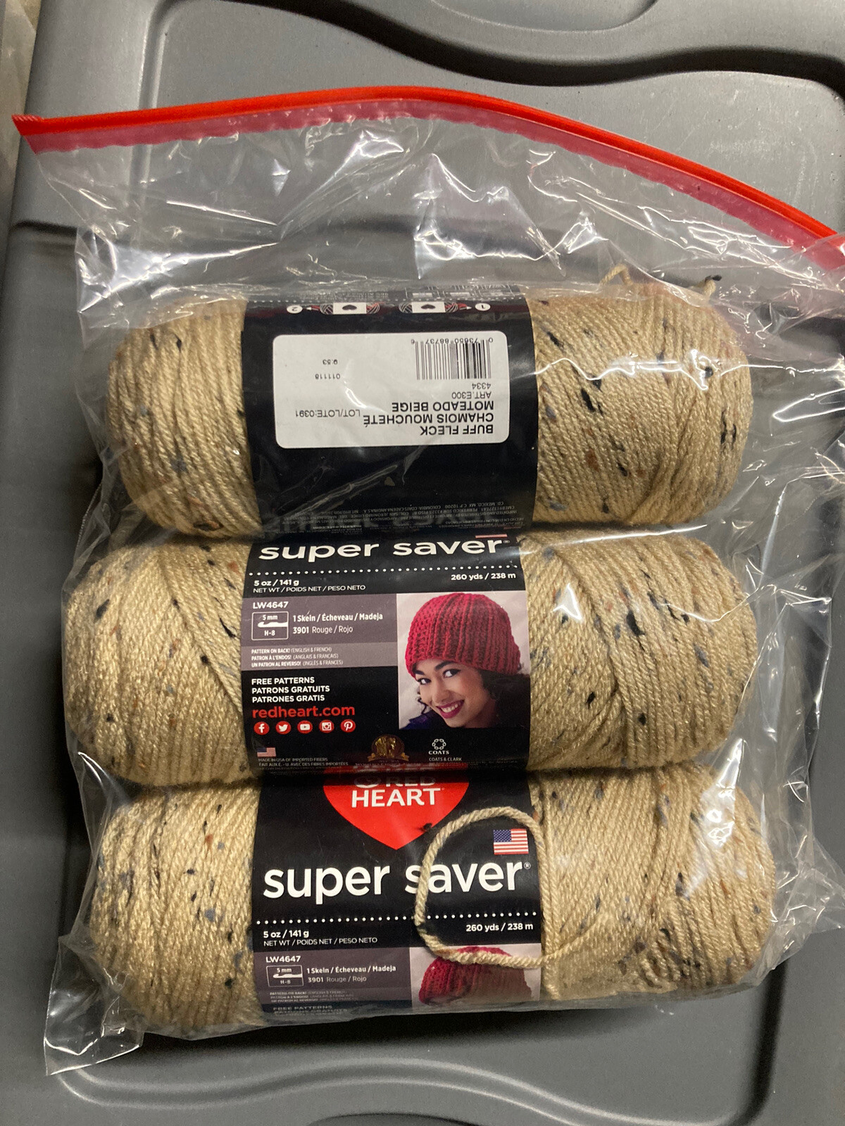 Lot of 3 Red Heart #4334 Buff Fleck Yarn Super Saver “Moteado Beige ...