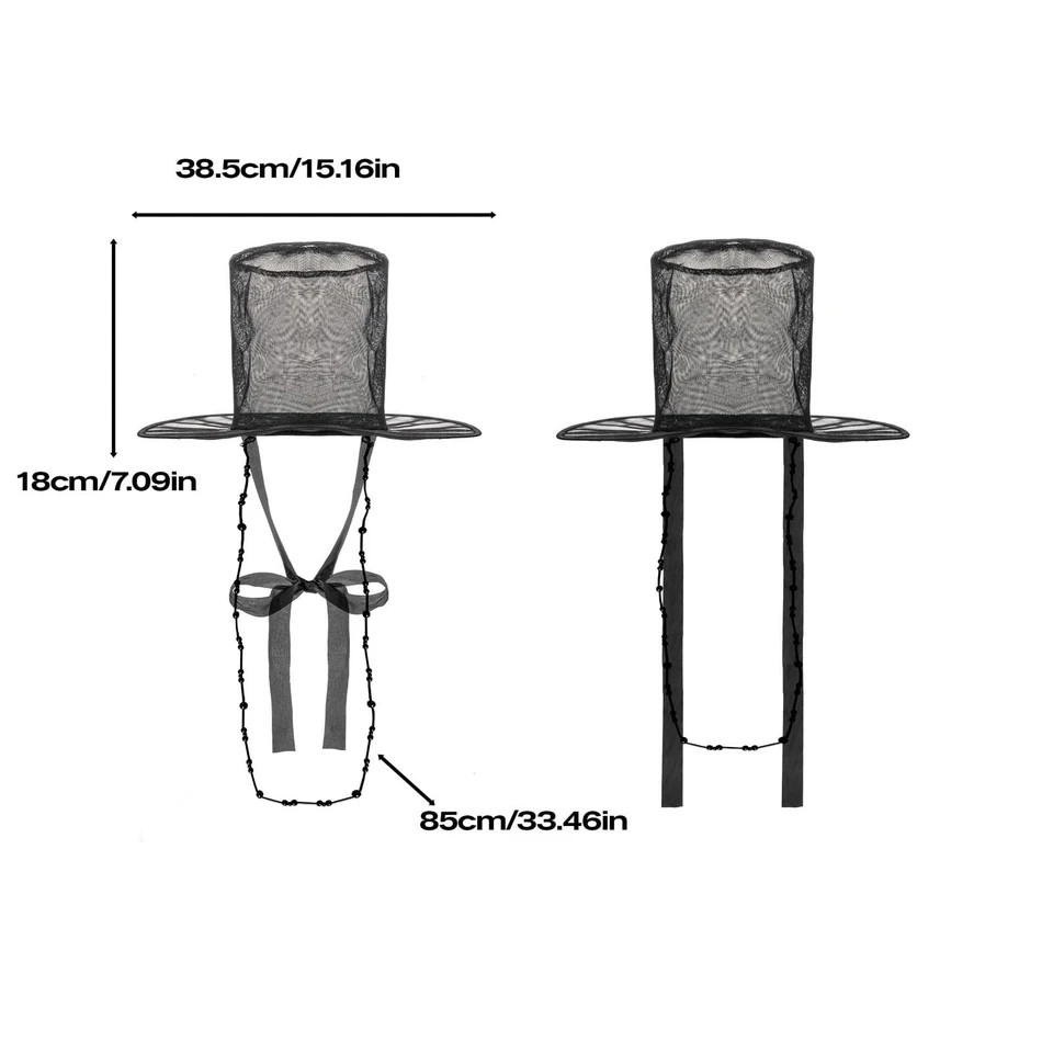Black Mesh Top Hat with Beaded Strings Korean Gat Hat Costume Accessory ...