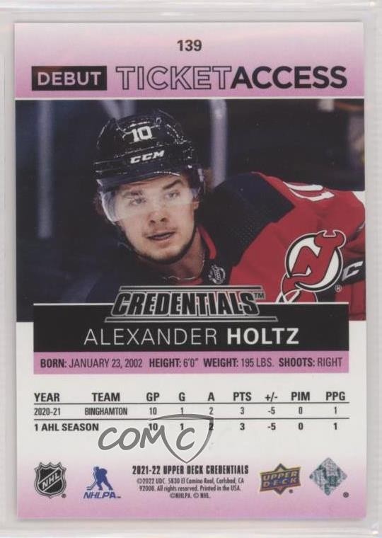 2021-22 Credentials Debut Ticket Access Pink /49 Alexander Holtz #139 ...