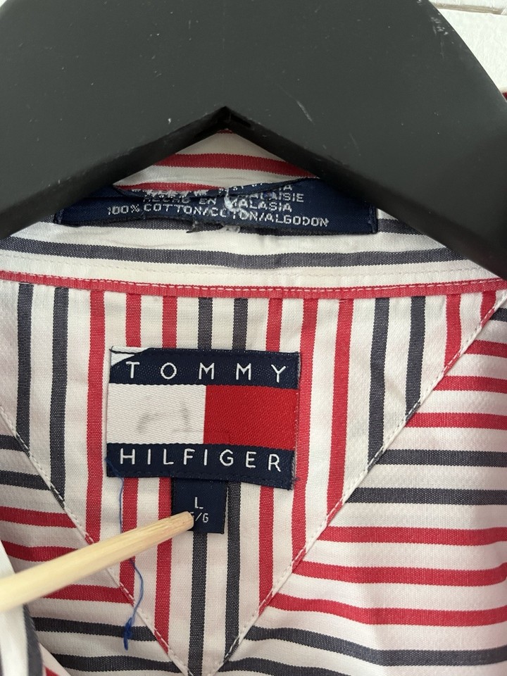 Shirt Vtg 90s Tommy Hilfiger Red Striped Button Down Logo Lion Crest ...
