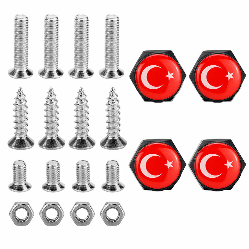 Turkey Turkish Flag Emblem Car License Plate Frame Screws Bolts Caps ...