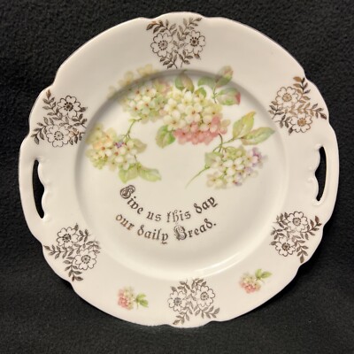 Vtg Pink Hydrangea Bread/Cake Plate Bavarian Give Us This Day Our Daily ...