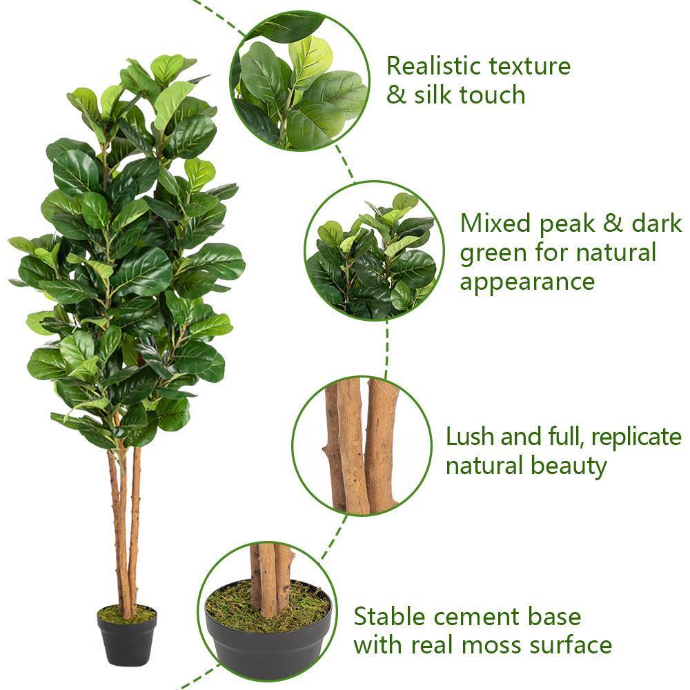 Artificial Fiddle Leaf Fig Tree 6ft Tall Fake Fig Silk Tree Home Decor ...