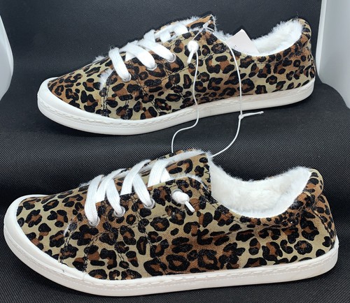 New Shaboom Womens Leopard Fuzzy Sneakers Size 10 | eBay
