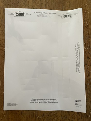 QTY 50 Nortel T7100 T7208 T7316 T7316E Phone Desi Button Label 25 ...