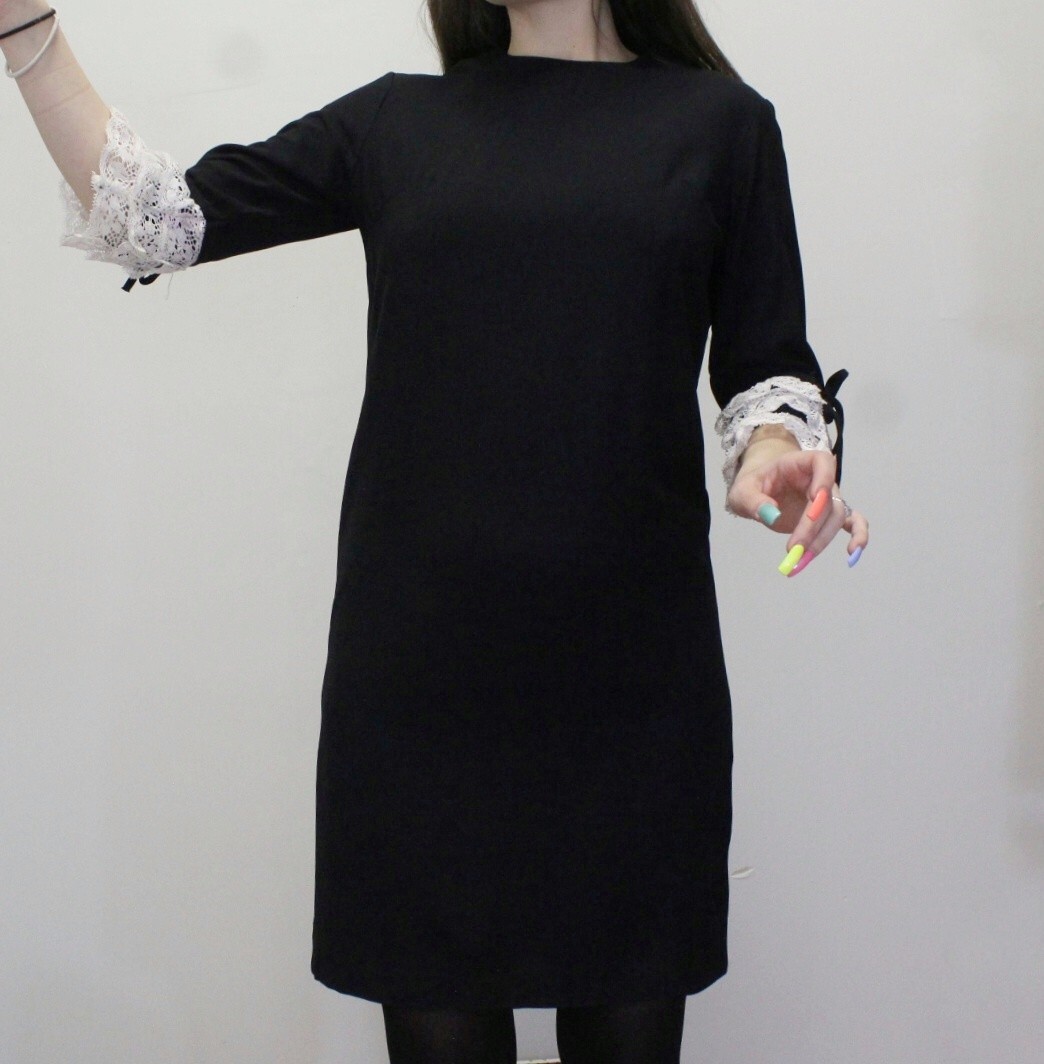 Vintage 60s Wednesday Addams Mini Dress- B&W Lace Tri… - Gem