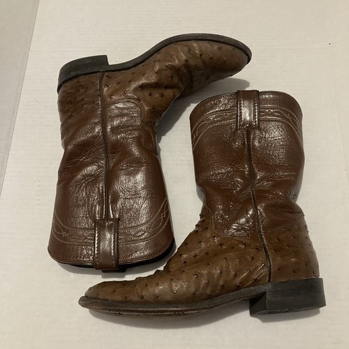 Justin Full Quill Ostrich Western Cowboy Roper Boots Mens Size 7.5B | eBay