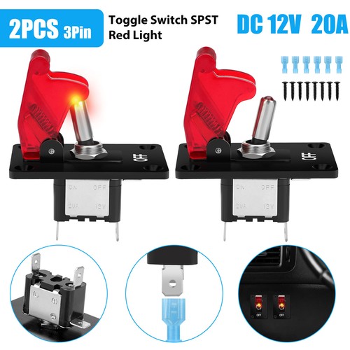 LED Lighted Toggle Switch with Aircraft Guard Safety Flip Cover 12V DC ...