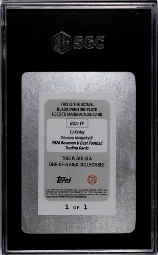 2024 Bowman U Best TJ FINLEY Printing Plate 1/1 BOA-TF Western Kentucky ...