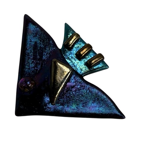 VTG Dichroic Glass Angel Fish Pin Brooch Dark Blue Cobalt Signed Caryn ...