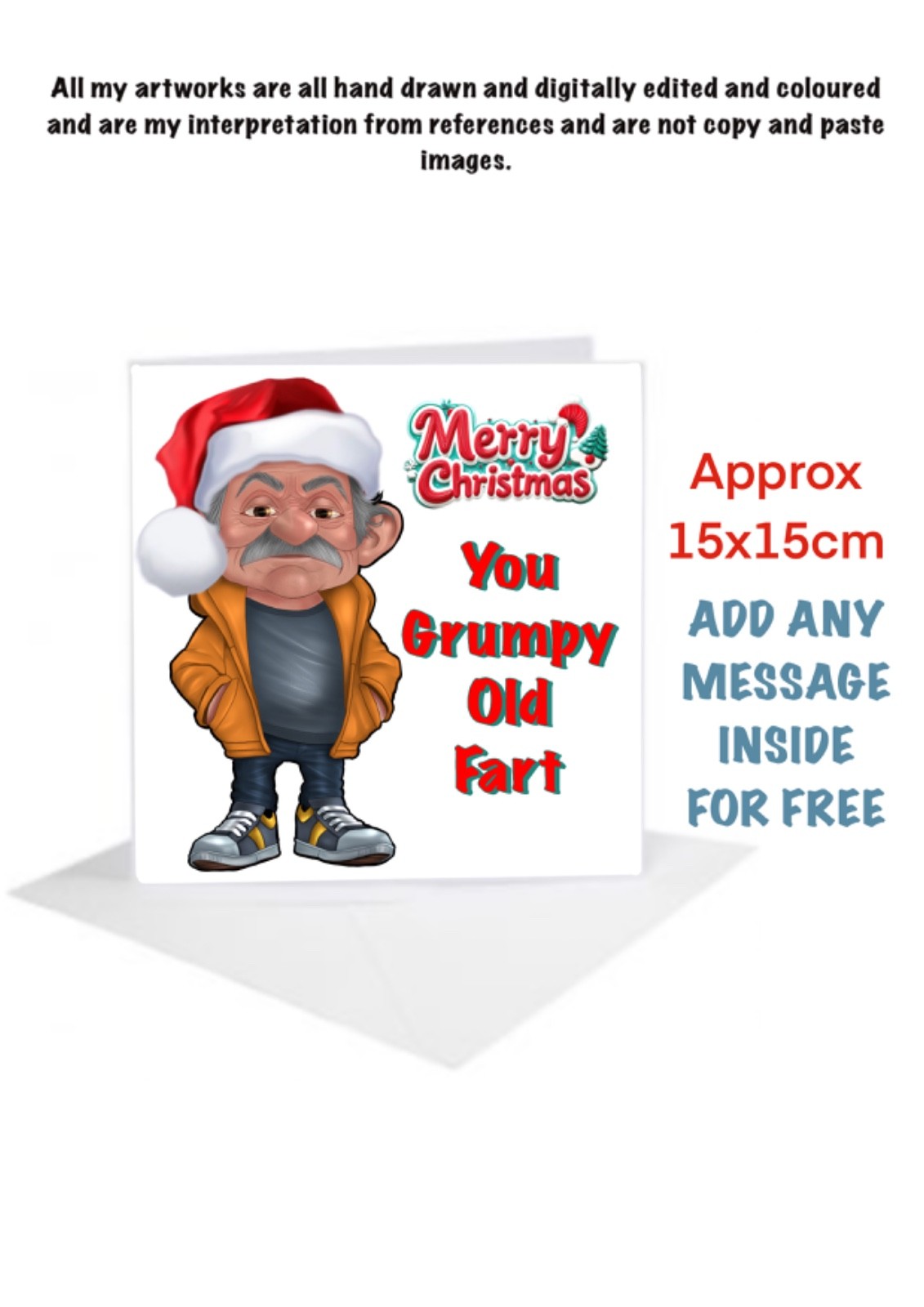 Grumpy old man inspired Christmas cards caricature | eBay UK