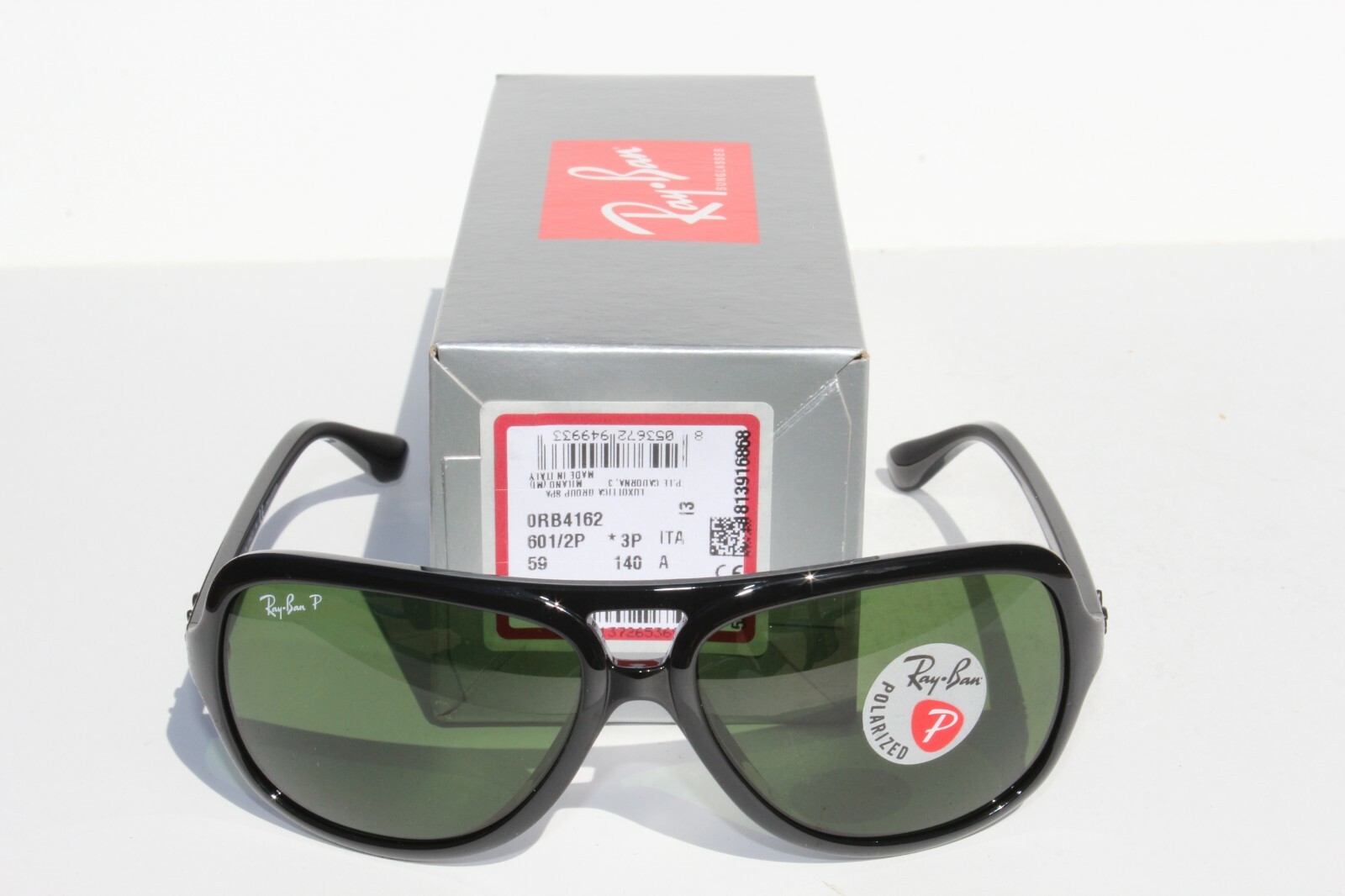 RAY-BAN RB4162 POLARIZED Sunglasses Black/Gray Green G-15 601/2P 59 NEW ...