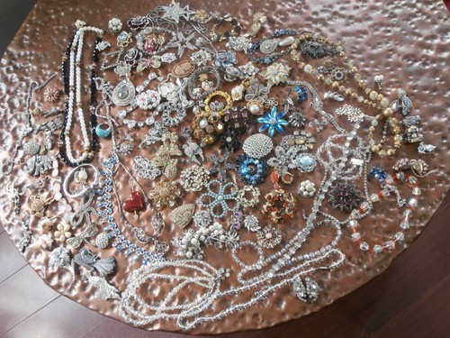 Rhinestone Jewelry Lot Vintage Many Signed Craft Repair and Wear Mixed ...