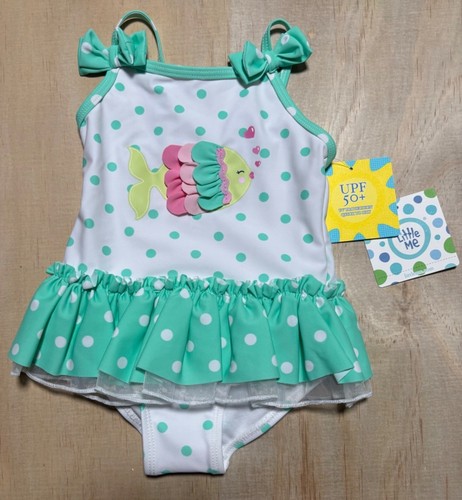 Little Me Baby Girls Polka Dot One Piece Swimsuit Size 12 Months Fish Applique | eBay