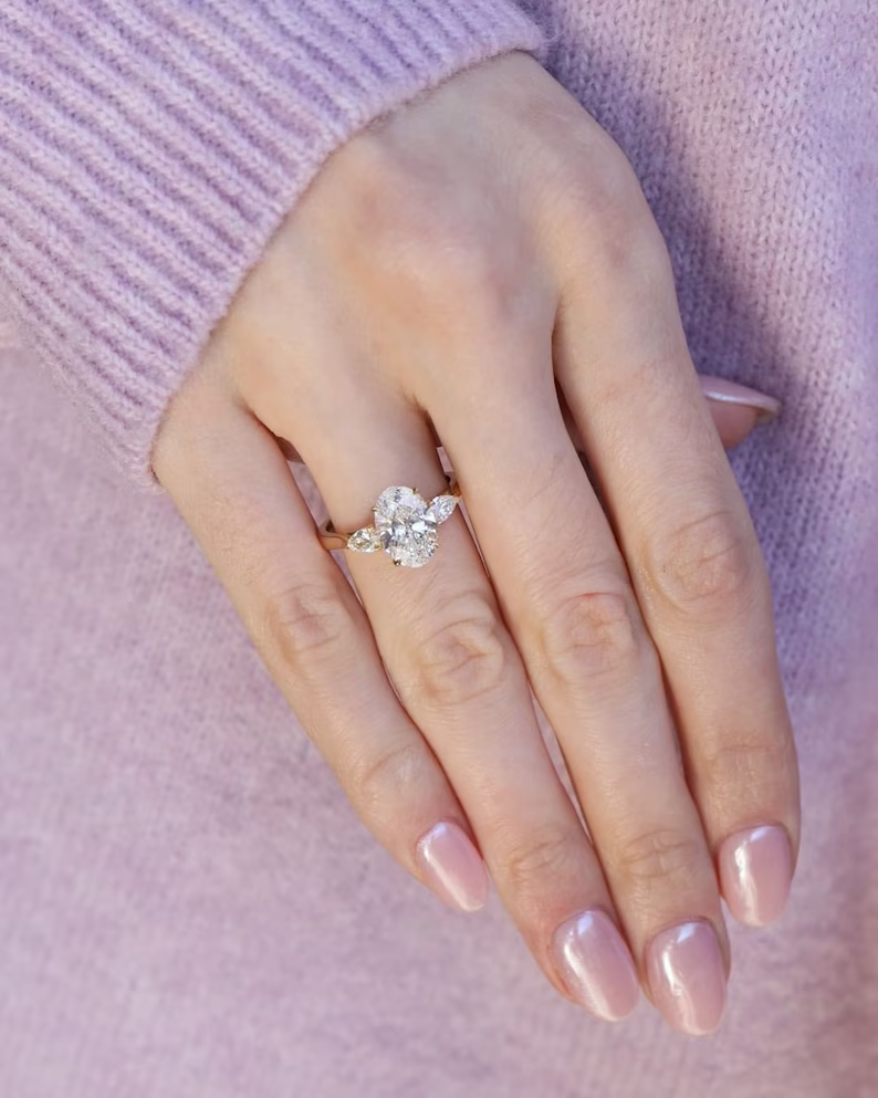 Oval Cut Moissanite Engagement Ring Trilogy Style Wedding Proposal Ring ...
