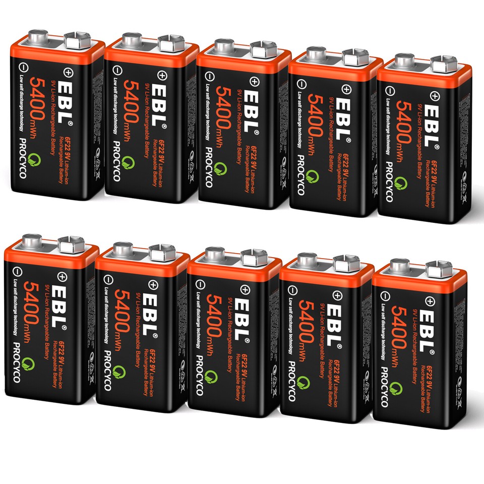 Lot 9V 9 Volt Li-ion USB Rechargeable Batteries 5400mWh Lithium Ion ...