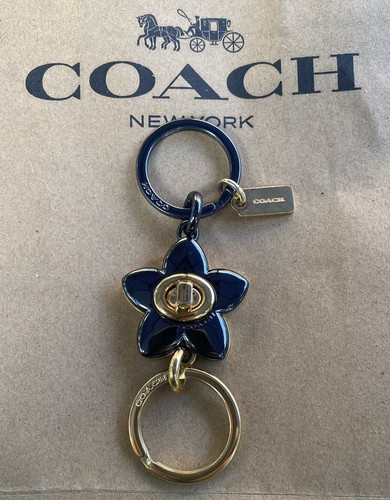 Coach Tea Rose Flower Detachable Turn lock Valet Keychain Key Ring ...