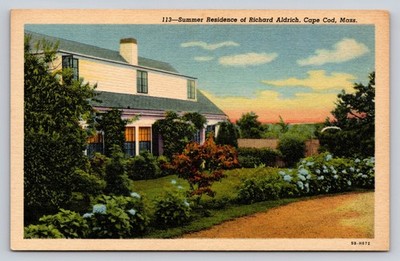 Vintage Linen Postcard Summer Residence Richard Aldrich Cape Cod MA | eBay