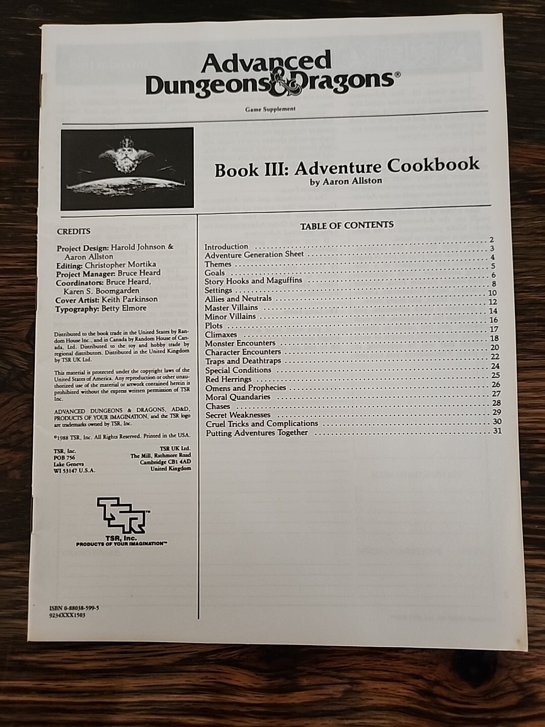 Advanced Dungeons & Dragons Book 3 Adventure Cookbook TSR Inc 1988 | eBay