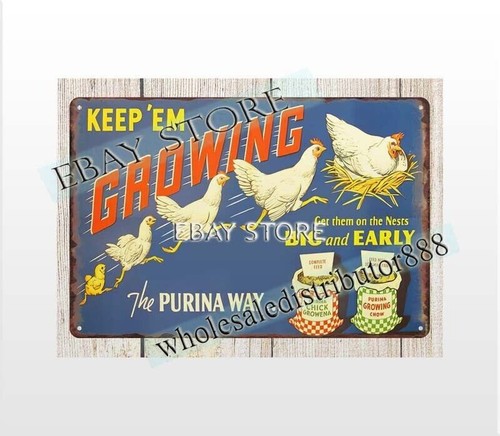 CHICKEN checkerboard livestock feed hen EGGS POULTRY FARM tin sign pet ...