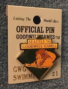 Swimming Pin ~ 1990 Goodwill Games in Seattle, USA ~ Mascot Unitus the ...