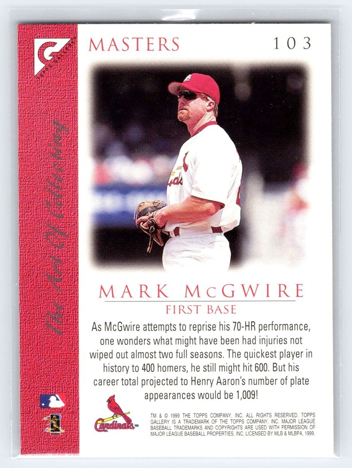 MARK McGWIRE 1999 Topps Gallery Masters Card #103 St. Louis Cardinals ...