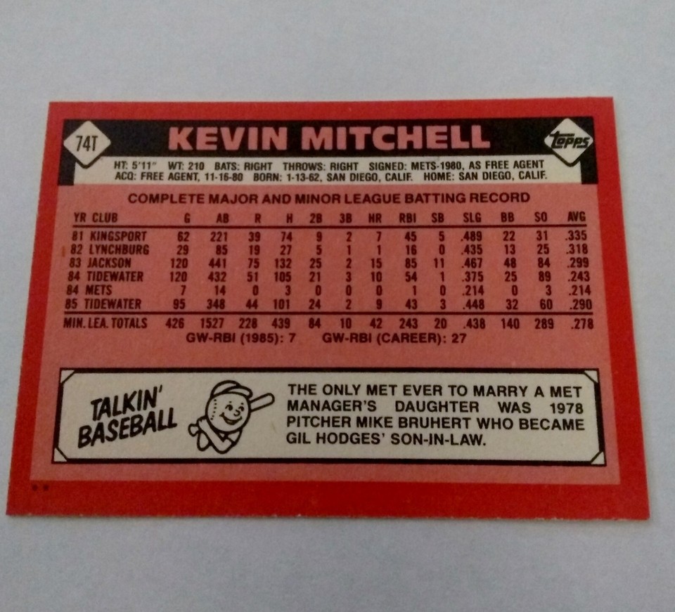 1986 Topps Traded Baseball Kevin Mitchell Rookie Card #74T Set Break NM ...