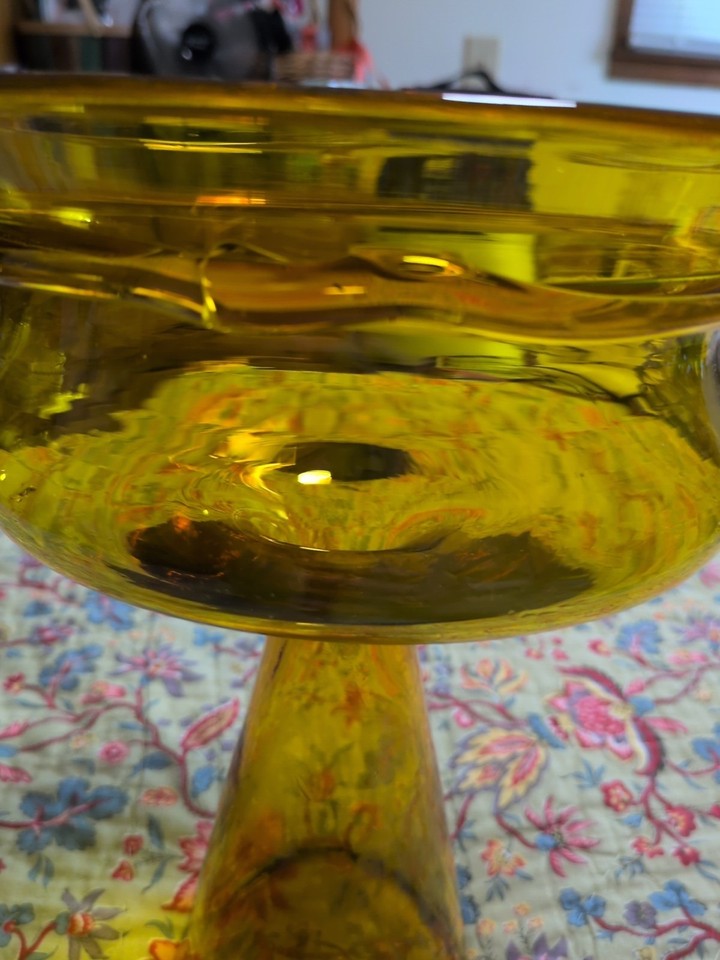 Rare MCM Large Blenko Tall Compote Bowl Hollow Base Yellow | eBay