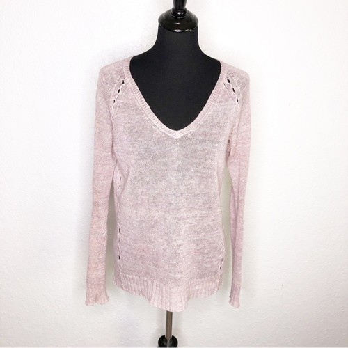 White + Warren light pink confetti knit v neck linen sweater size Extra ...