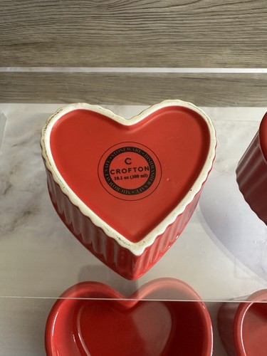 Set Of 4 Crofton Heart Stoneware Valentine Red Ramekins (10.1 oz Each ...
