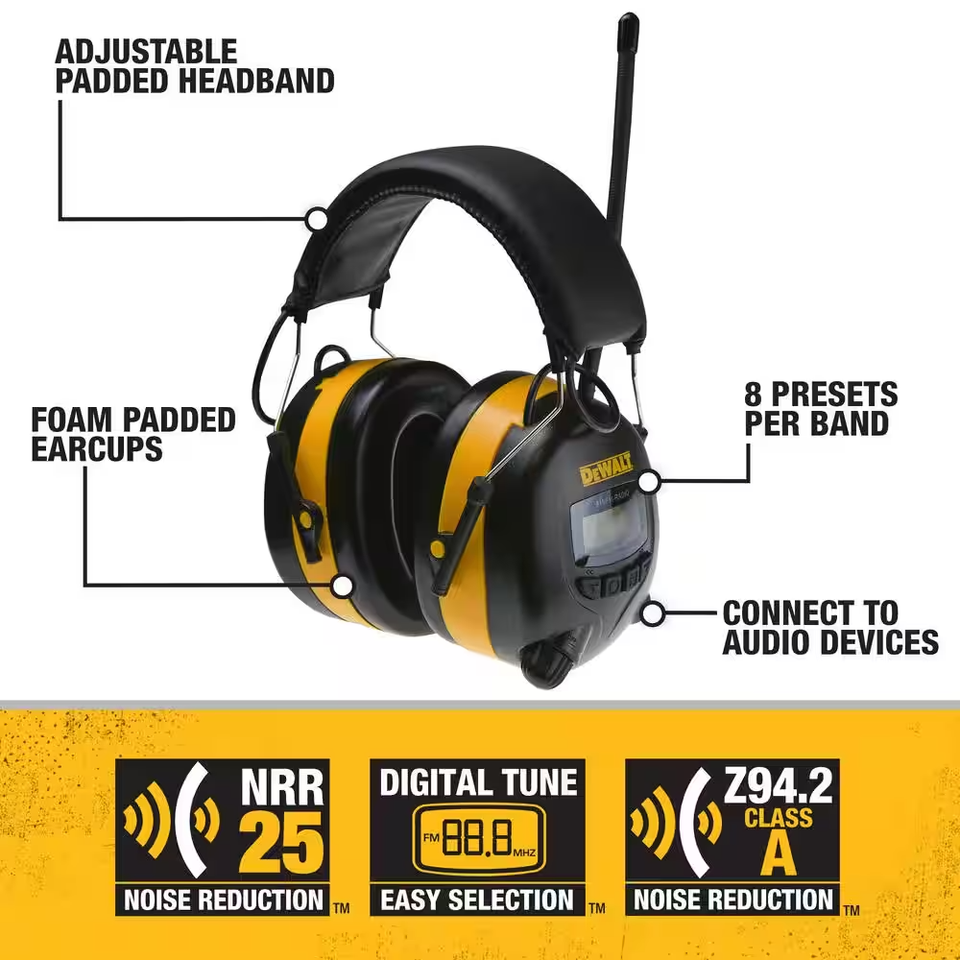 DEWALT Radio AM/FM Digital Tune Electronic Ear Muff Headset Radio | eBay