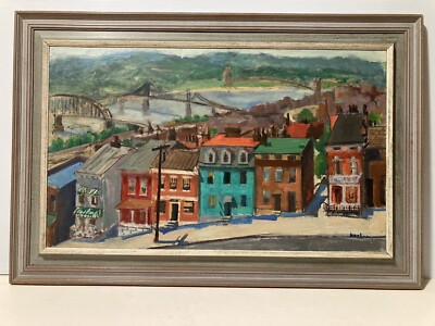 HELEN HYMAN CINCINNATI OHIO RIVER MOUNT ADAMS VINTAGE ANTIQUE OIL ...