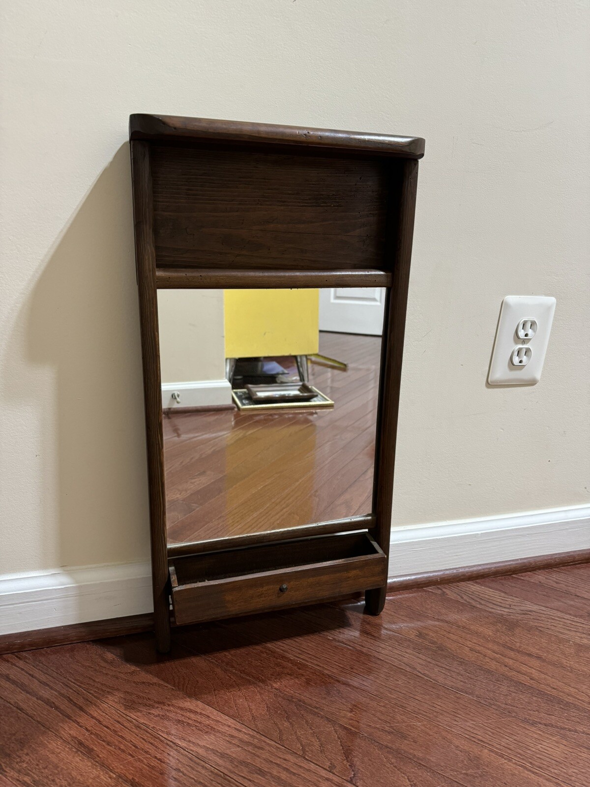 Antique Hand Made Wood Shaving Mirror Wall Hung + Shelf Brush Box | eBay