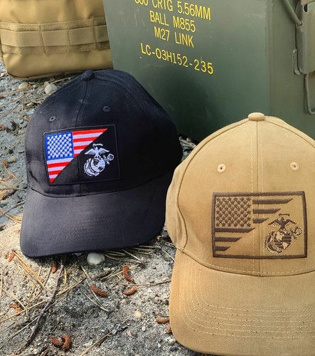 US Marine Corps Ball Cap USMC Vietnam OEF OIF Gulf Veteran Hat FLAG and ...