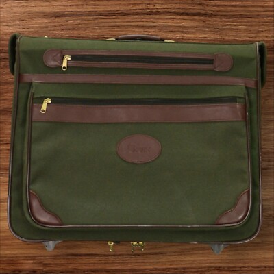 Orvis Battenkill Green Pique Canvas Leather Trim Suitcase Luggage FLAT ...