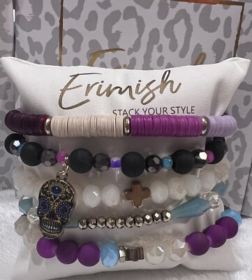 NEW! ERIMISH BRACELETS 5 Pc Stack Multicolor HALLOWEEN Sugar Skull | eBay