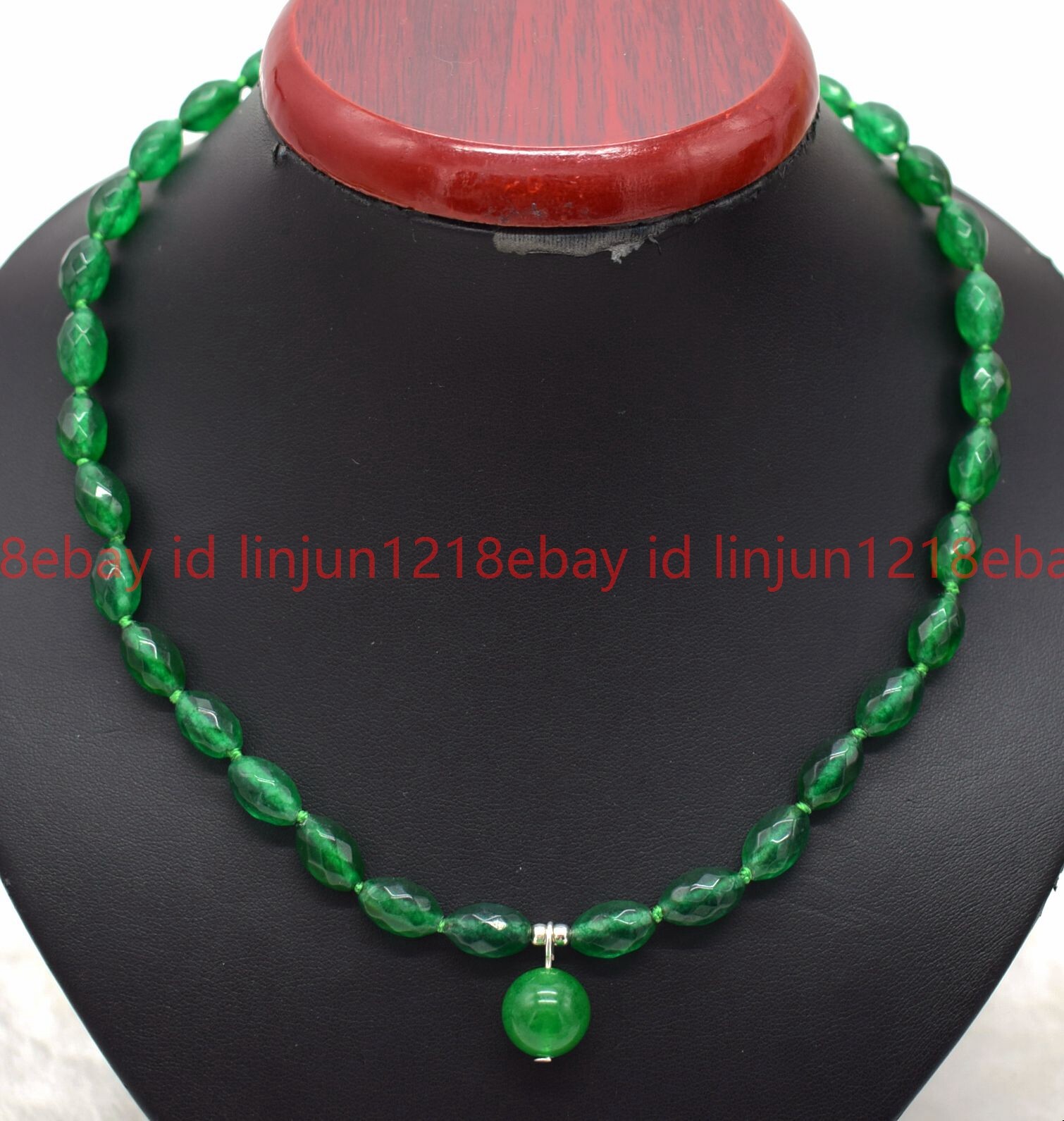 Elegant 8x12mm Faceted Green Jade Rice Shape Gemstone 10mm Pendant ...