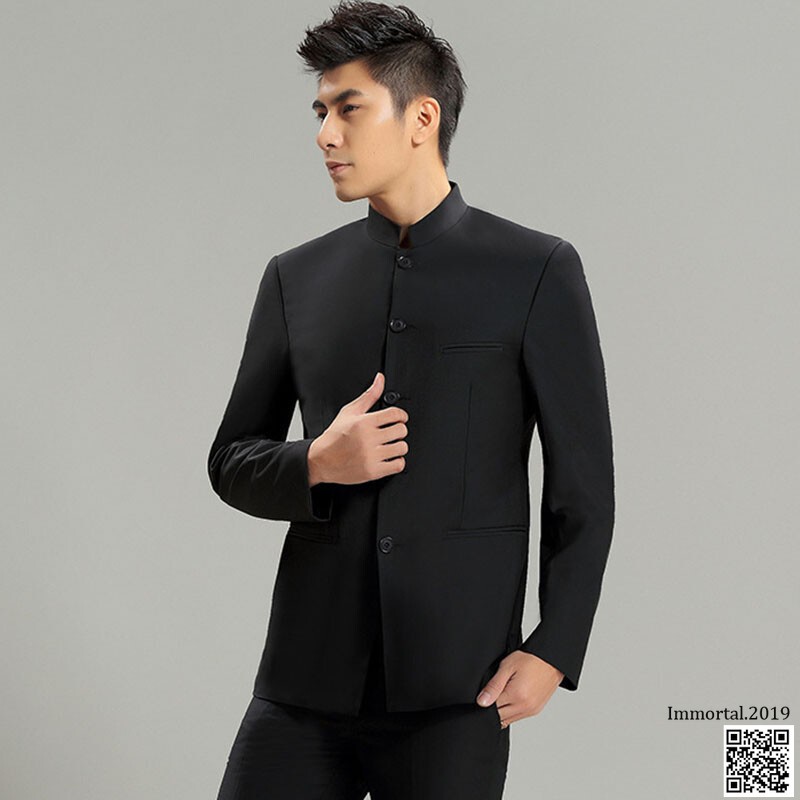 Mens Stand Collar Chinese Formal Dress Traditional Black Suit Tang ...