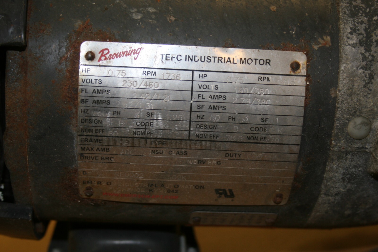 Browning Industrial Electric Motor 3/4HP 3PH 230/460V Type CTFP 56 ...