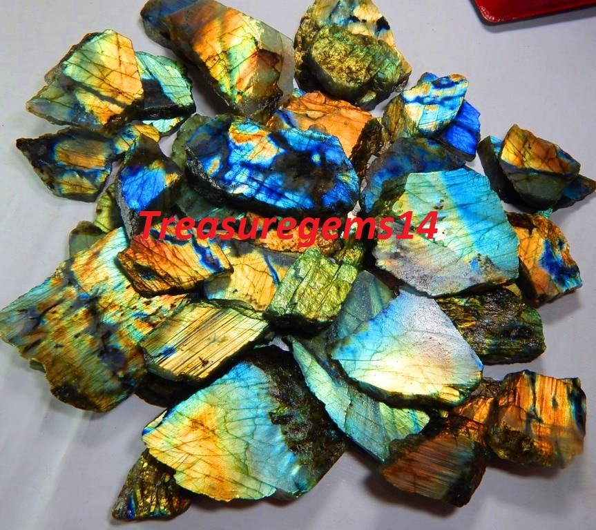 1260 CT NATURAL MULTI FIRE LABRADORITE SPECTROLITE ROCK ROUGH TILE SLAB ...