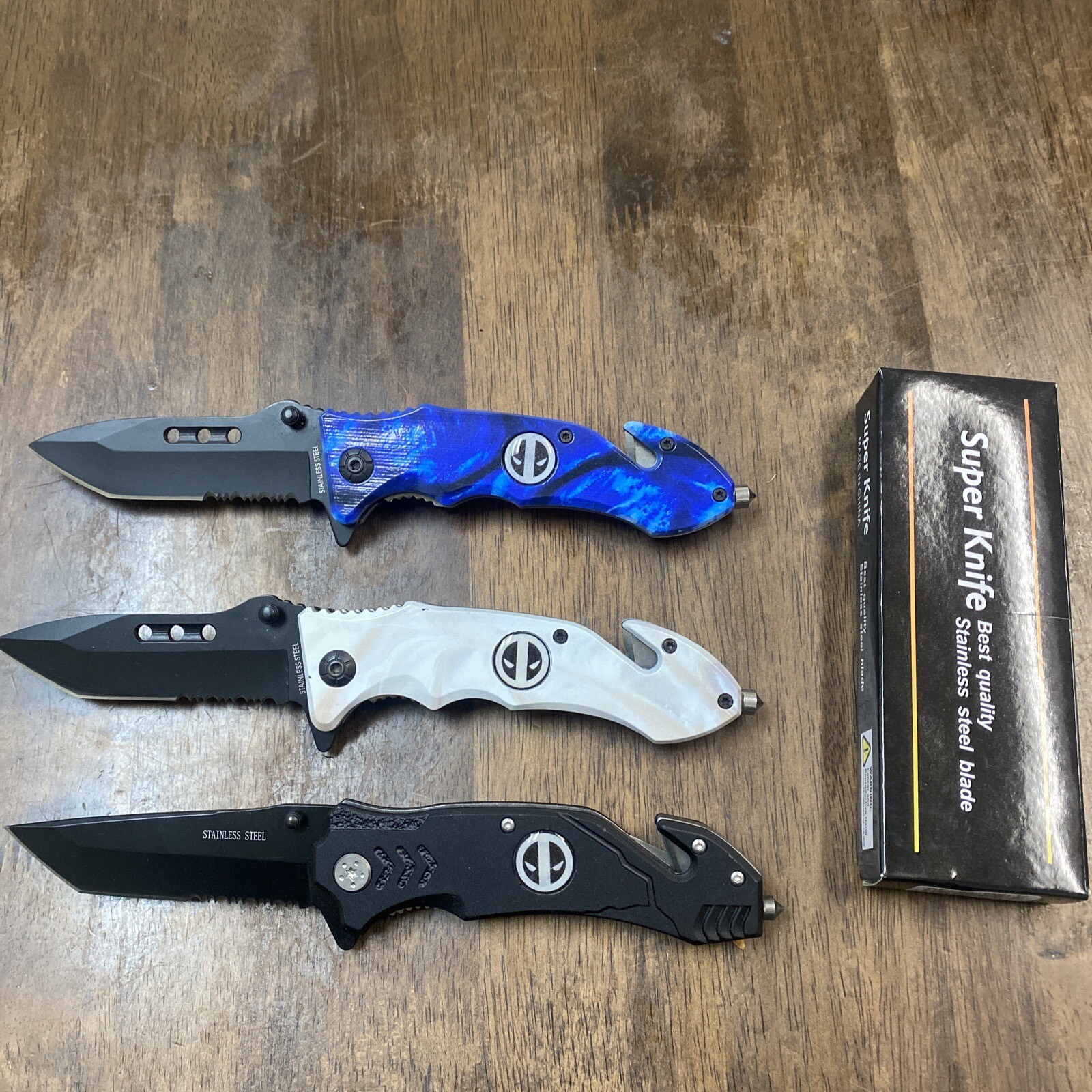 Wholesale Lot 3 Knives 8” DEADPOOL Spring Assisted Open Survival Pocket ...