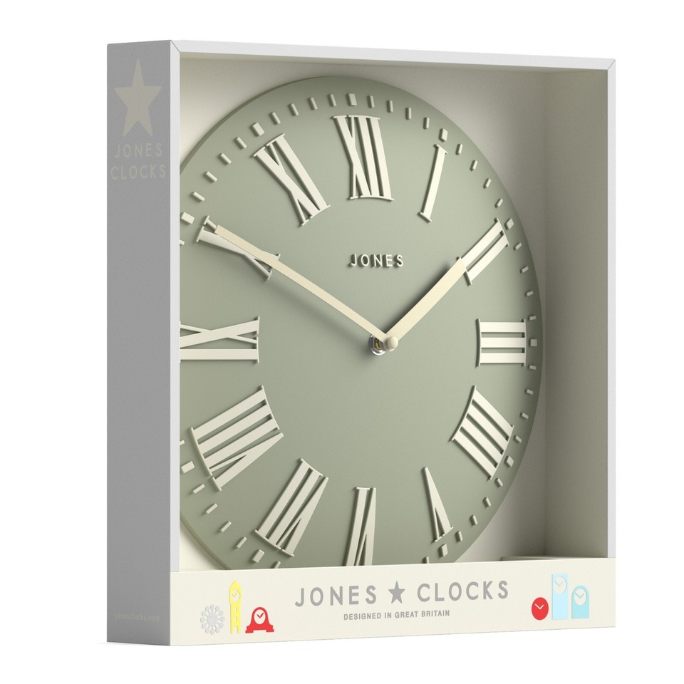 Jones® Strand convex wall clock 30cm green classic roman dial open face ...