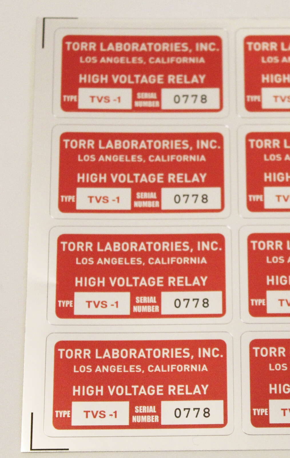 4 x BACK TO THE FUTURE Solenoid Prop Flux Capacitor Torr Sticker - BTTF ...