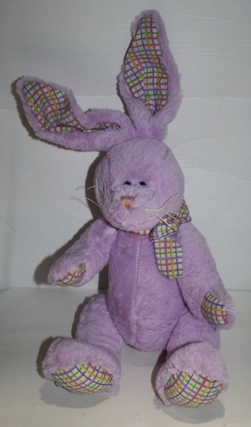 Ganz Pitter Patterns Easter Bunny Rabbit HE9432 Purple Plush Plaid Ears ...