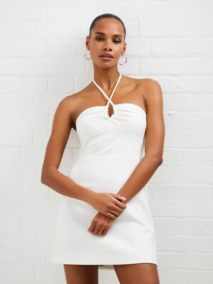 NEW FRENCH CONNECTION Summer White WHISPER Ruth HALTER NECK Mini DRESS ...
